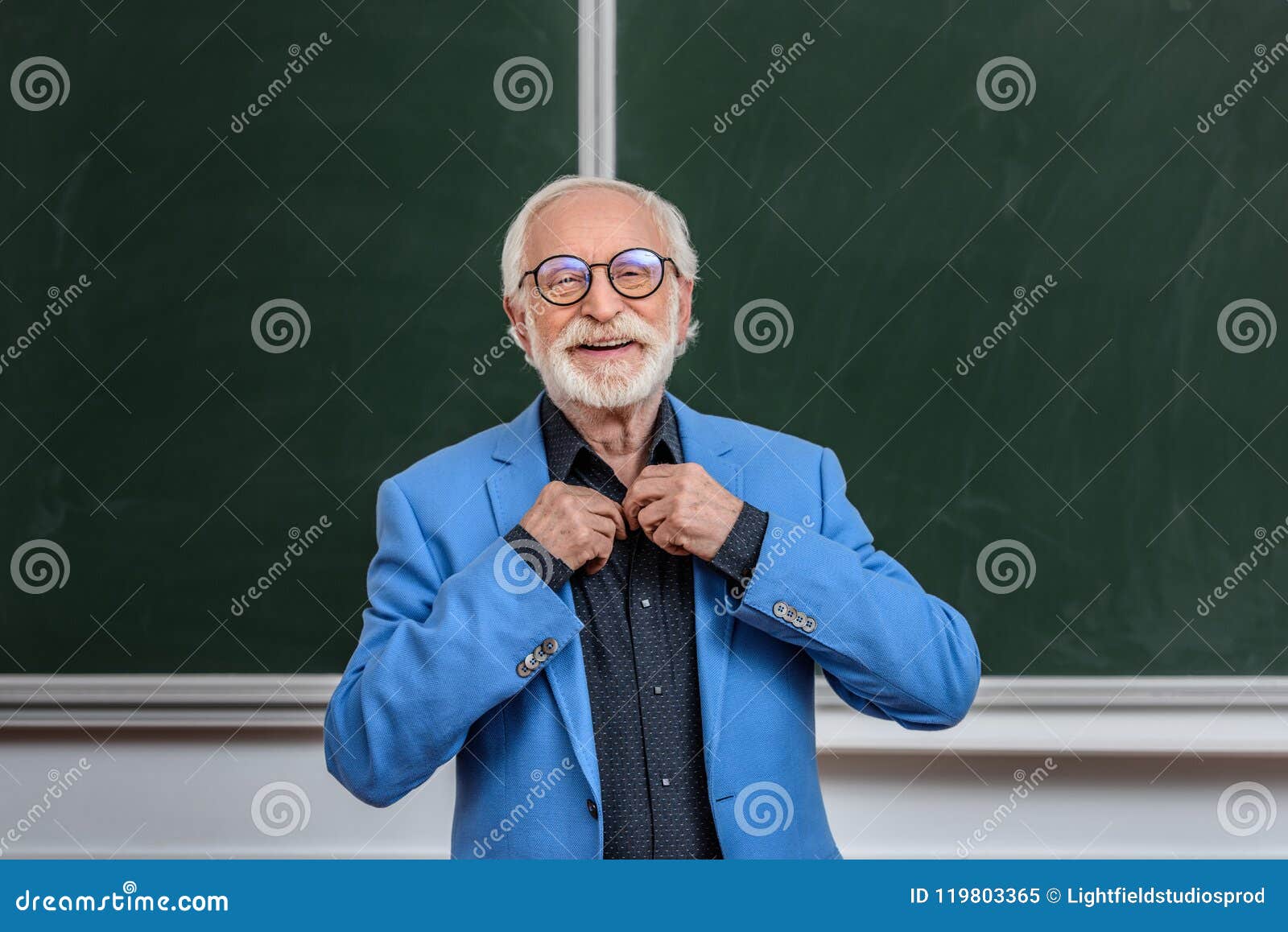 Happy Senior Lecturer Buttoning Stock Image - Image of smile ...