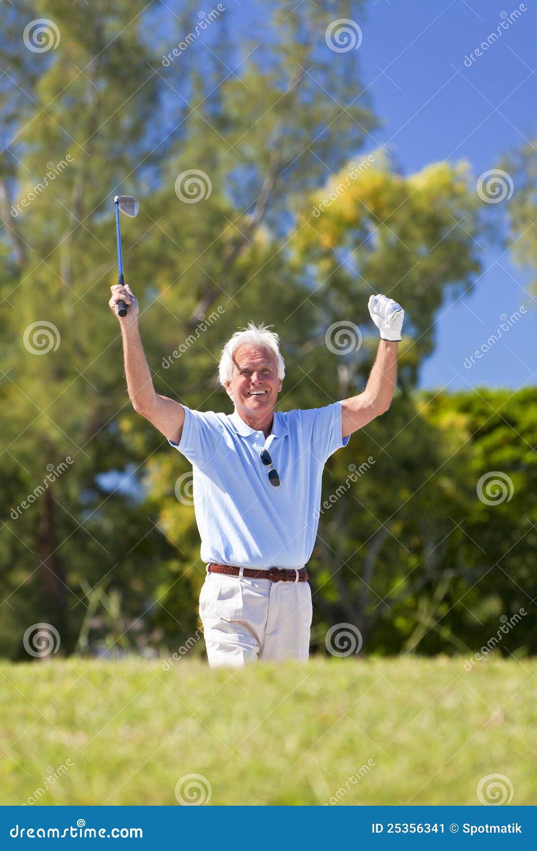 Happy Senior Man Celebrating Playing Golf Stock Image - Image of ...