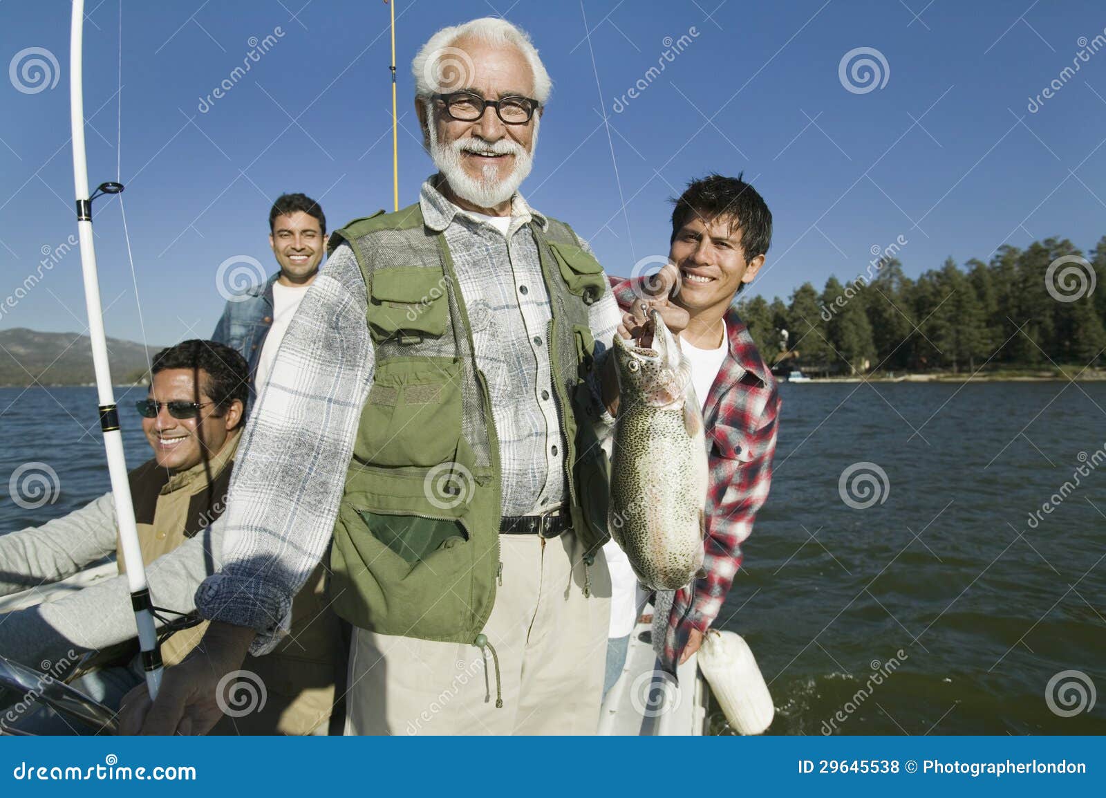 Happy Senior Man with a Fresh Catch Stock Photo - Image of glasses ...