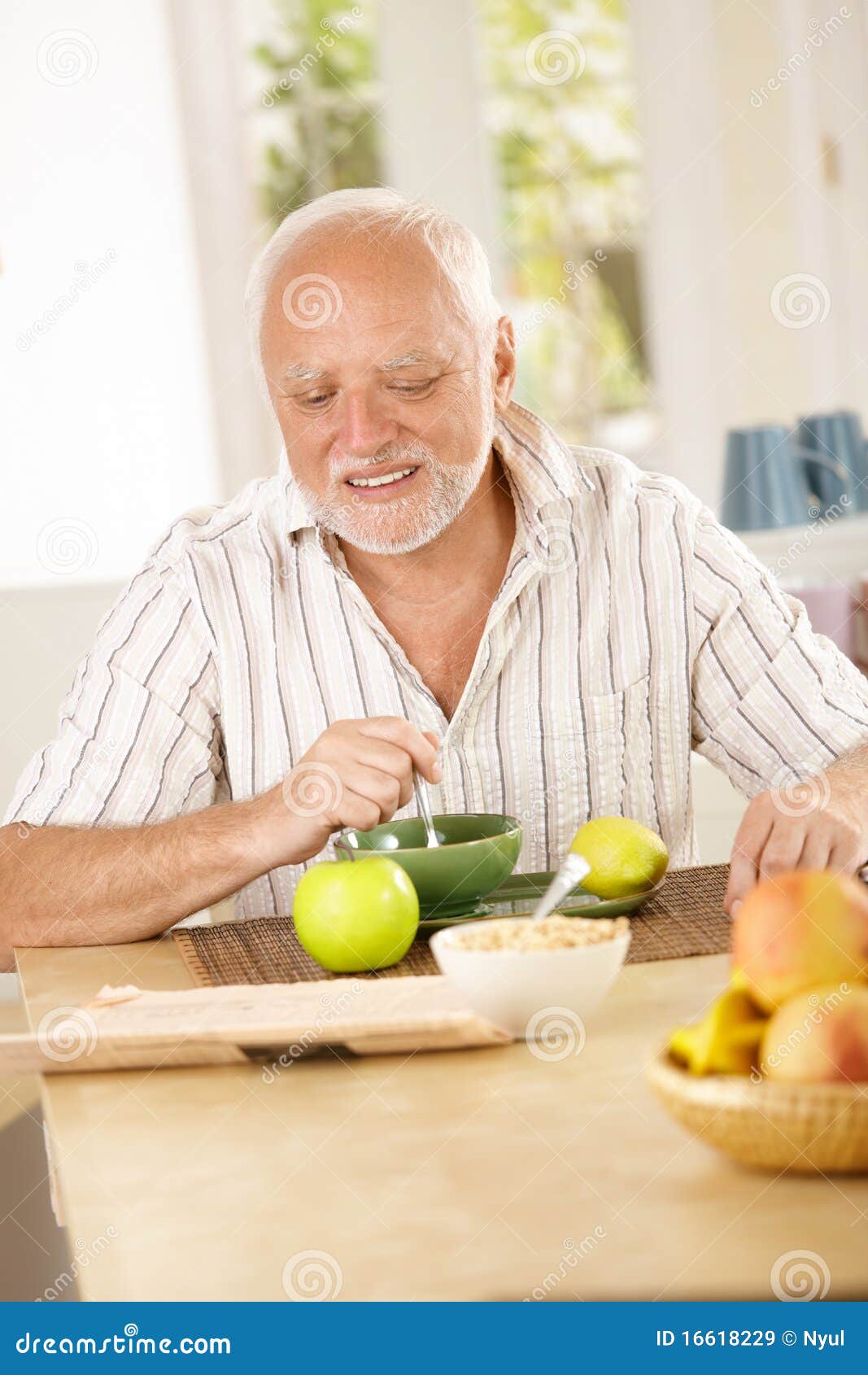 Happy Senior Man Having Tea in Kitchen Stock Image - Image of boomers ...