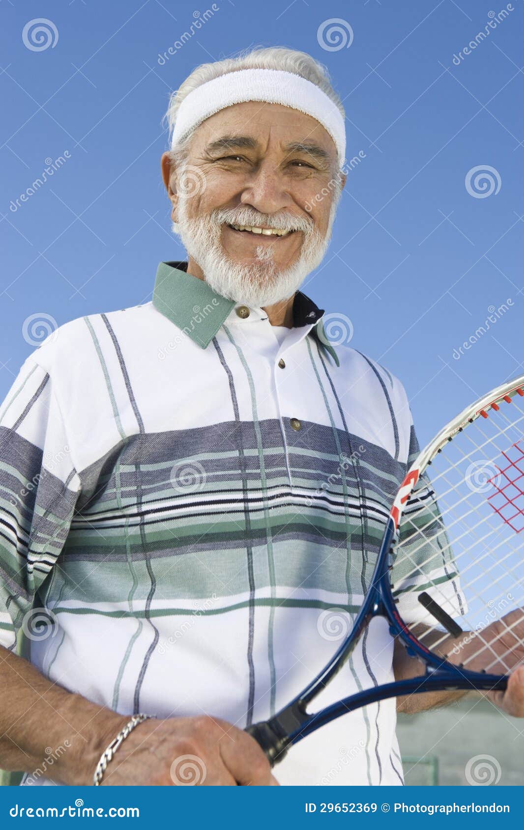 Happy Senior Man Holding Tennis Racket Stock Image - Image of aged ...