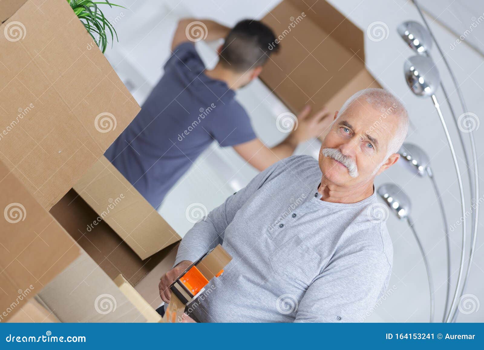Happy Senior Man Moving Out Stock Image - Image of reading, transport ...