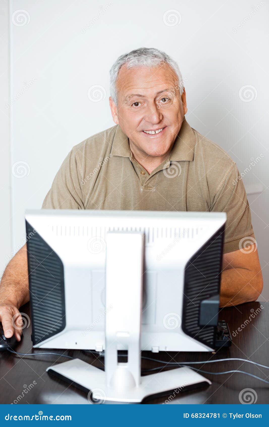 Happy Senior Man Using Computer in Classroom Stock Image - Image of ...