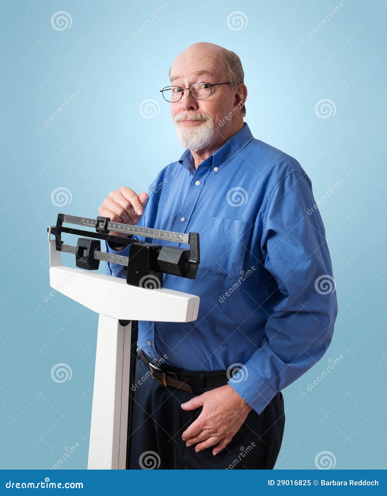 Happy Senior Man on Weight Scale Stock Image - Image of weight, beard ...