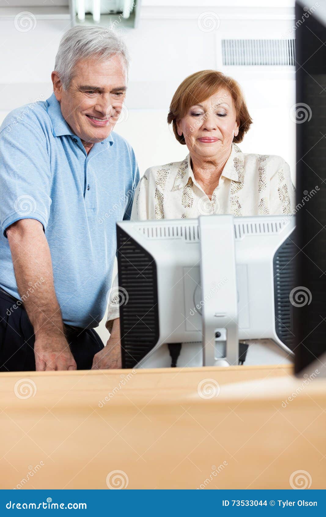 Happy Senior People Using Computer in Class Stock Photo - Image of ...