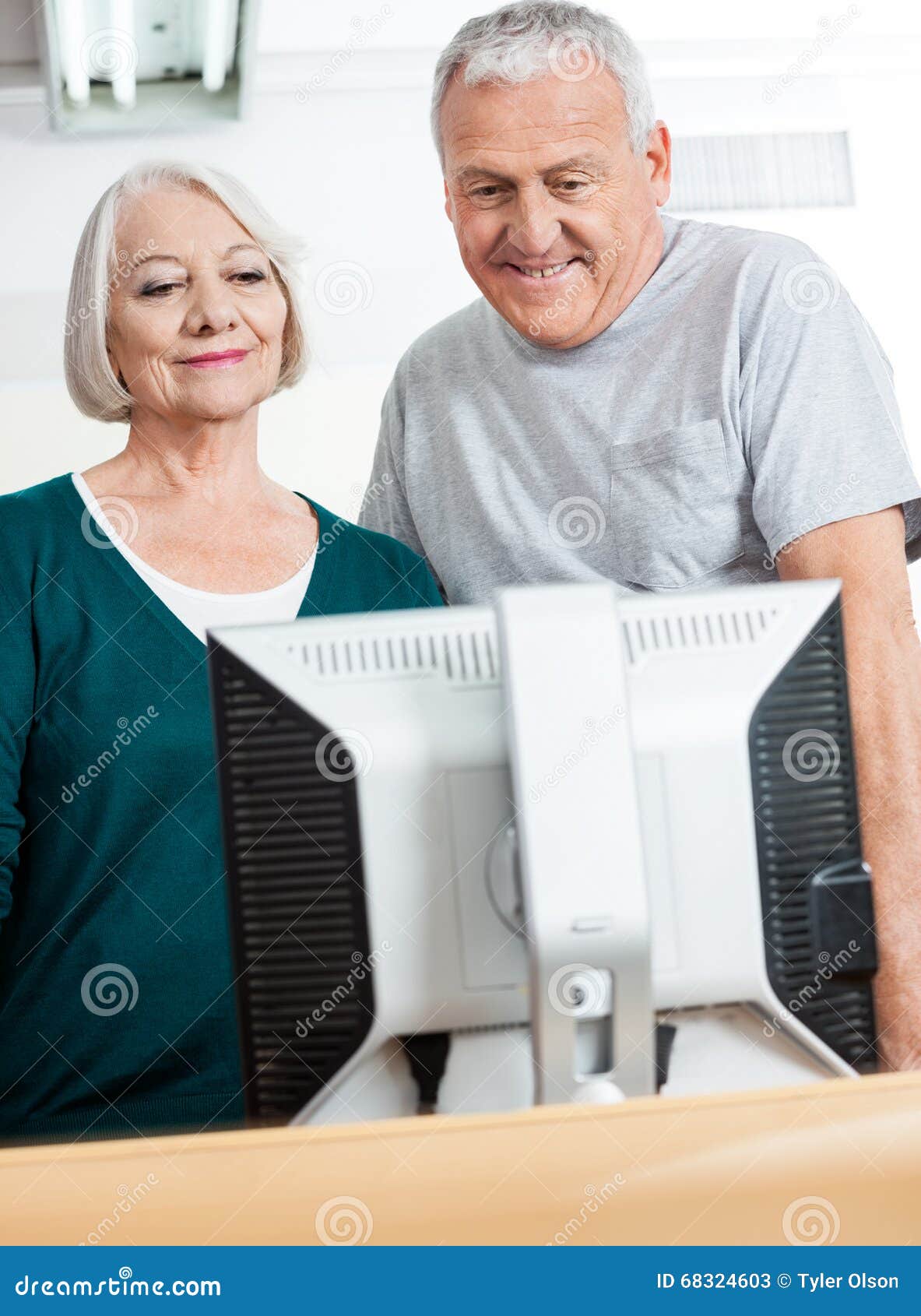Happy Senior People Using Computer in Classroom Stock Image - Image of ...