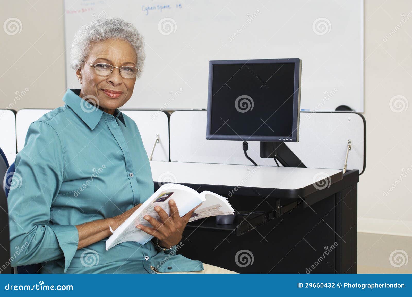 Happy Senior Teacher Holding Book Stock Photo - Image of information ...