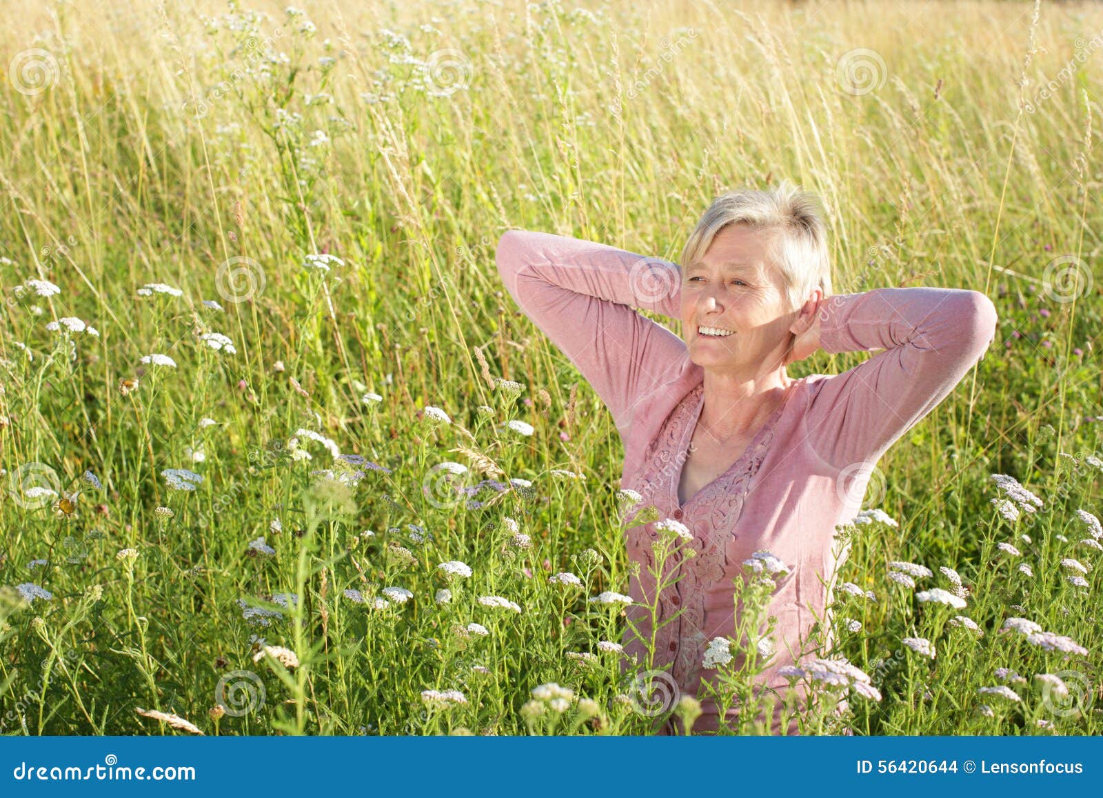 Happy Senior Woman Active in Nature Stock Photo - Image of nature, arms ...