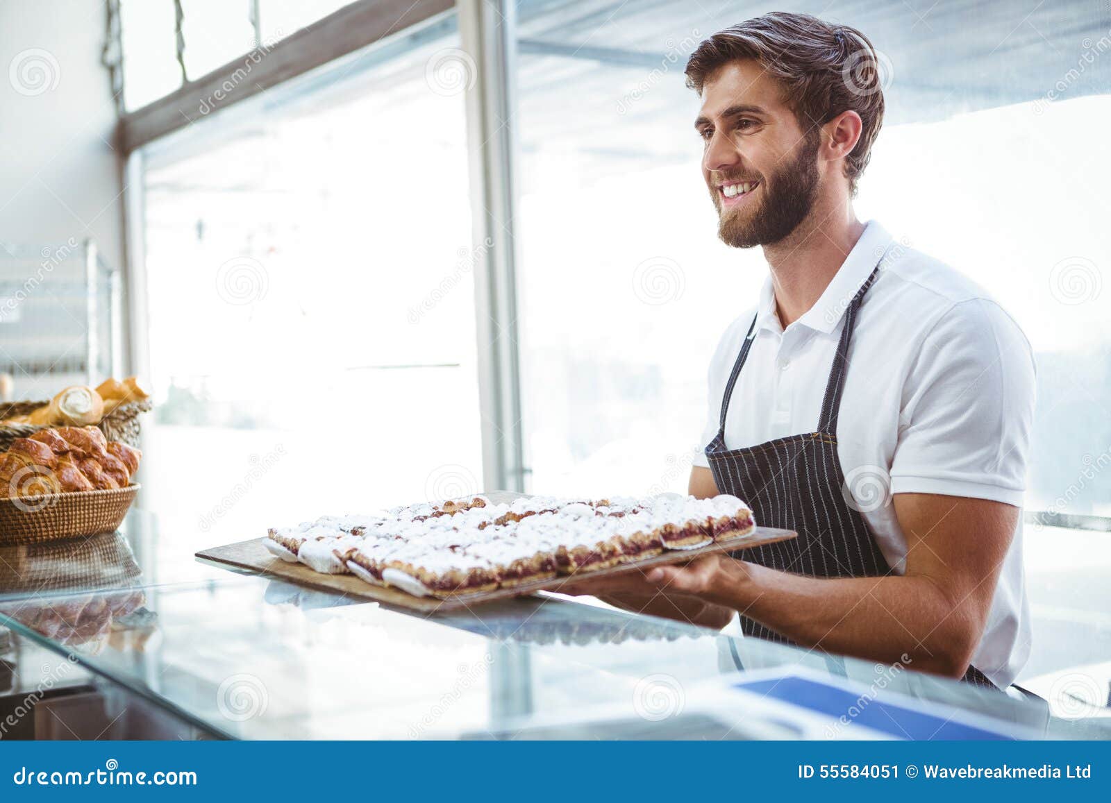 Happy Server Holding Pastry Stock Image - Image of industry, employed ...