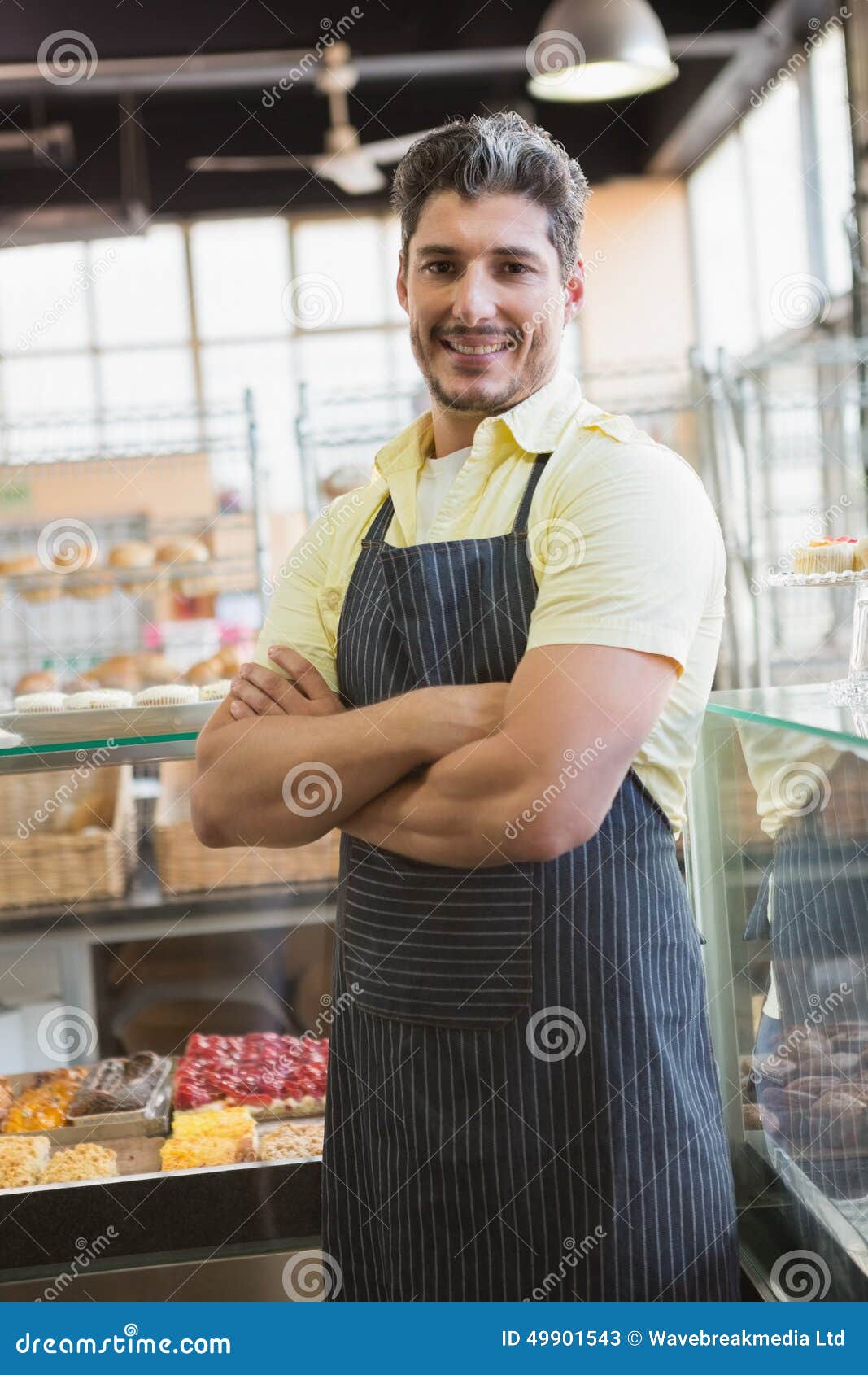 Happy Server Posing with Arms Crossed Stock Image - Image of restaurant ...