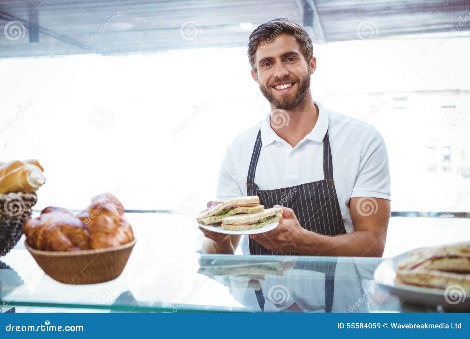 Happy Server Showing Sandwich Stock Image - Image of caucasian, retail ...