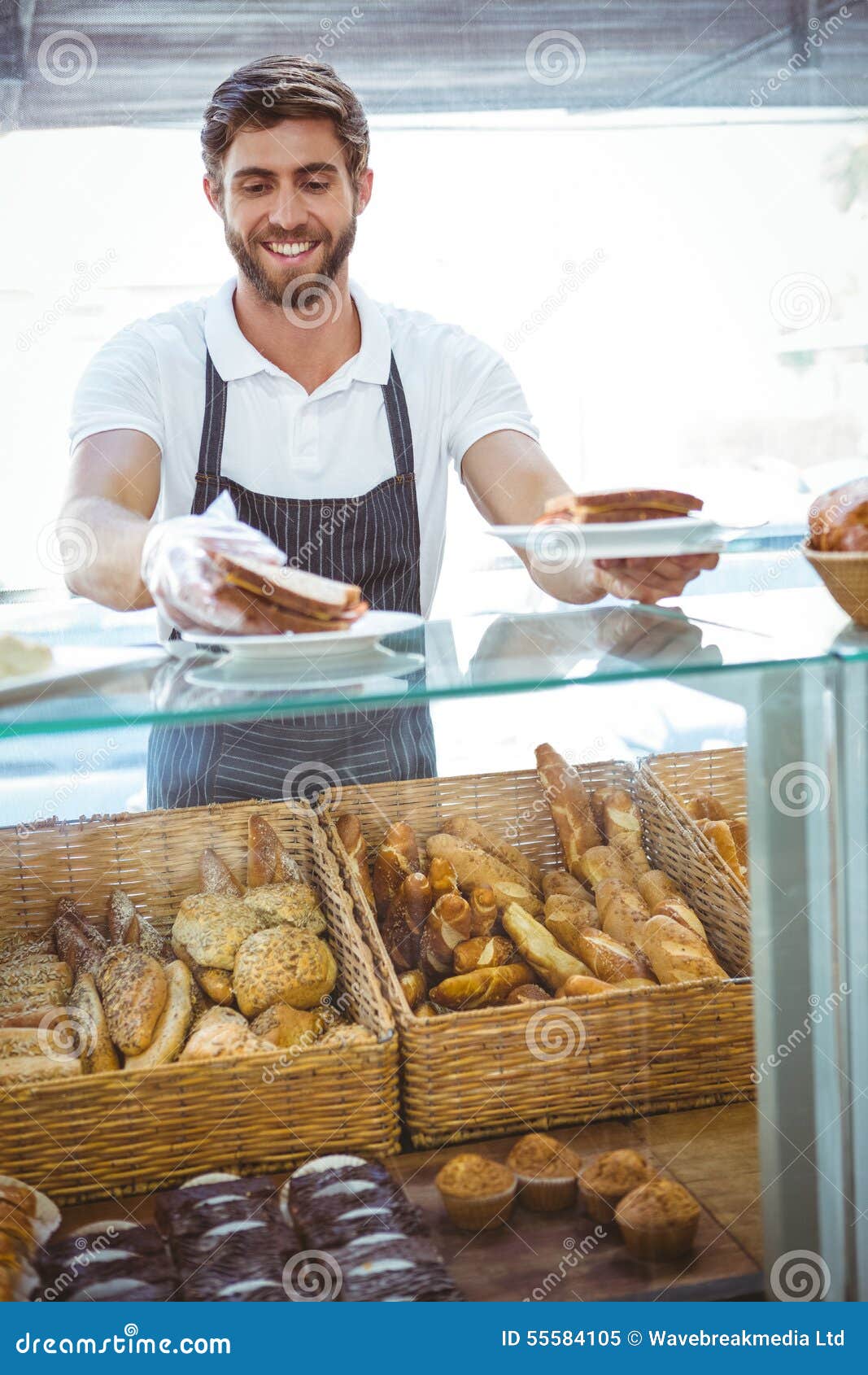 Happy Server Showing Sandwich Stock Image - Image of owner, food: 55584105