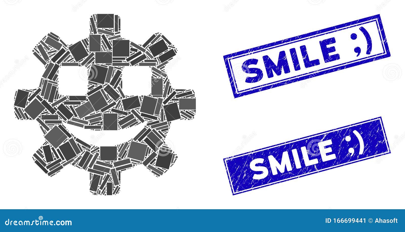Happy Service Gear Smiley Mosaic and Distress Rectangle Watermarks ...