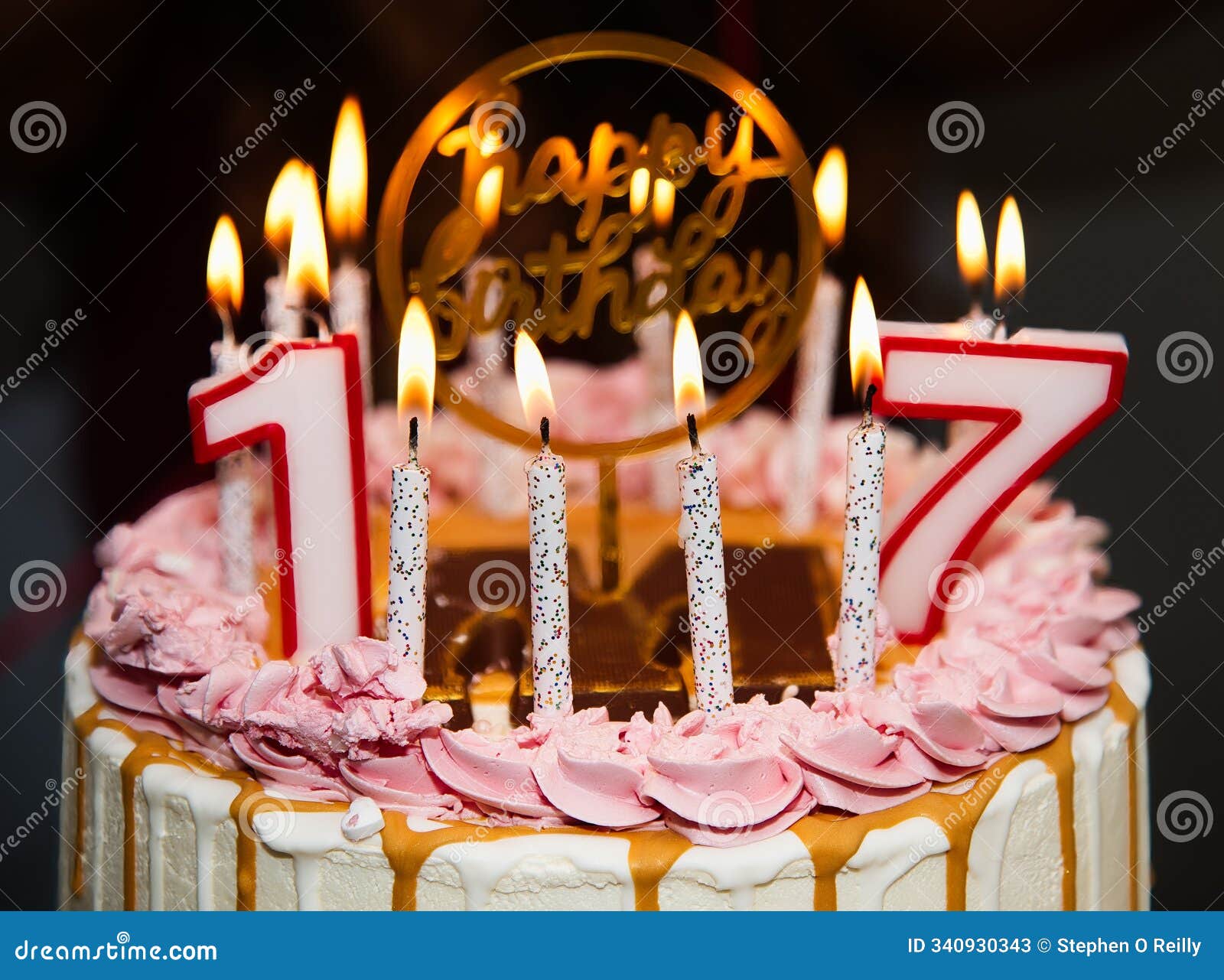 Happy Seventeenth Birthday Candles and Cake Stock Image - Image of ...