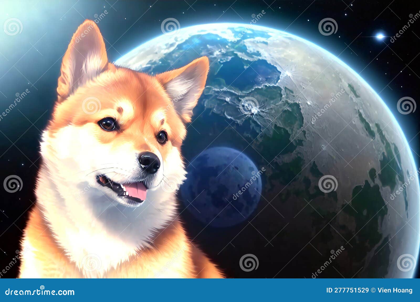 Happy Shiba Inu Dog in Space Stock Illustration - Illustration of ...