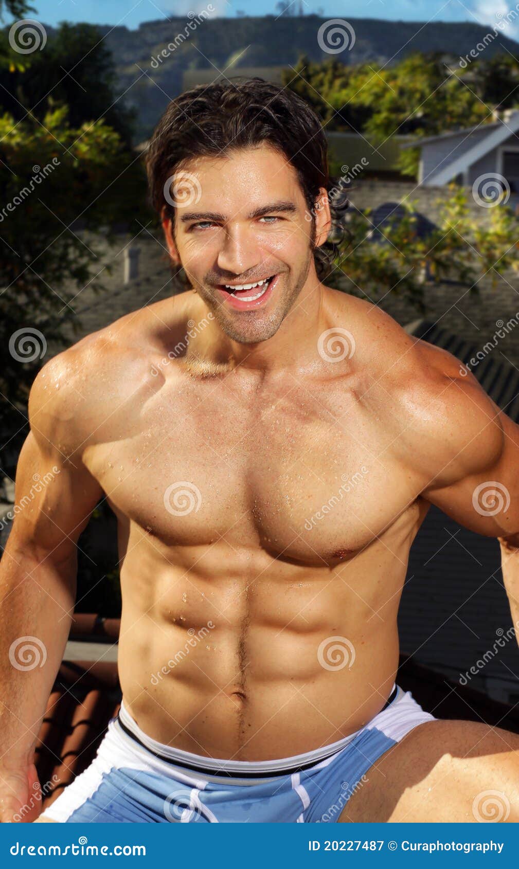 Happy Shirtless Muscular Man Stock Image - Image of attractive, happy ...