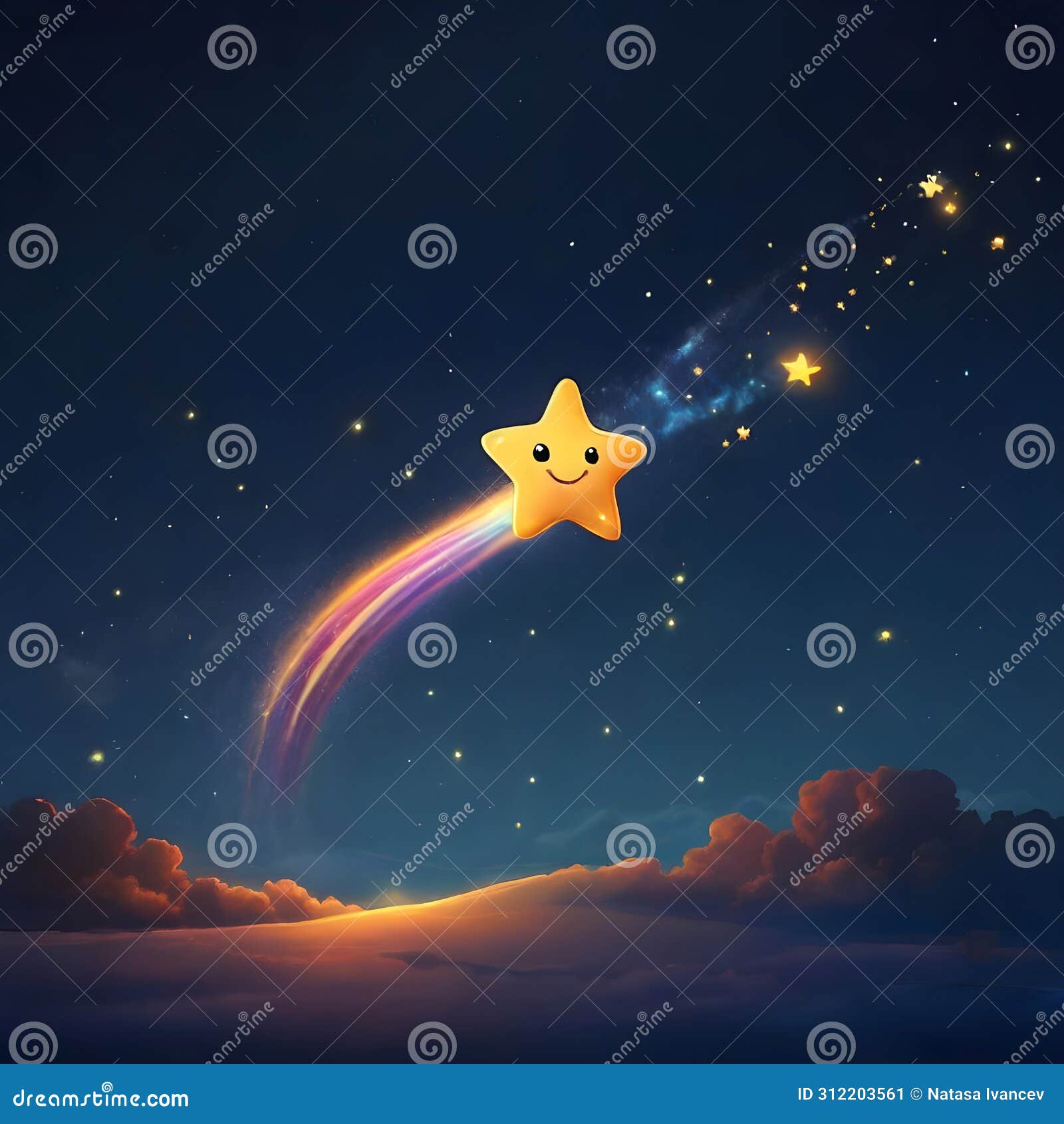 Happy Shooting Star in the Night Sky. Make a Wish Stock Illustration ...