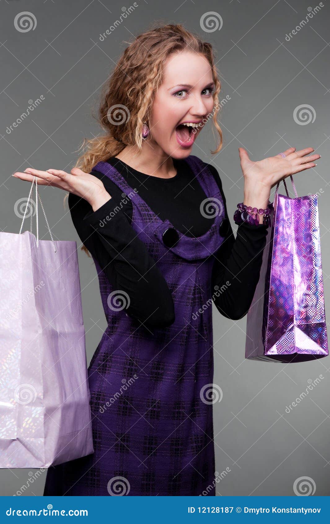 Happy shopaholic stock image. Image of grey, expressing - 12128187