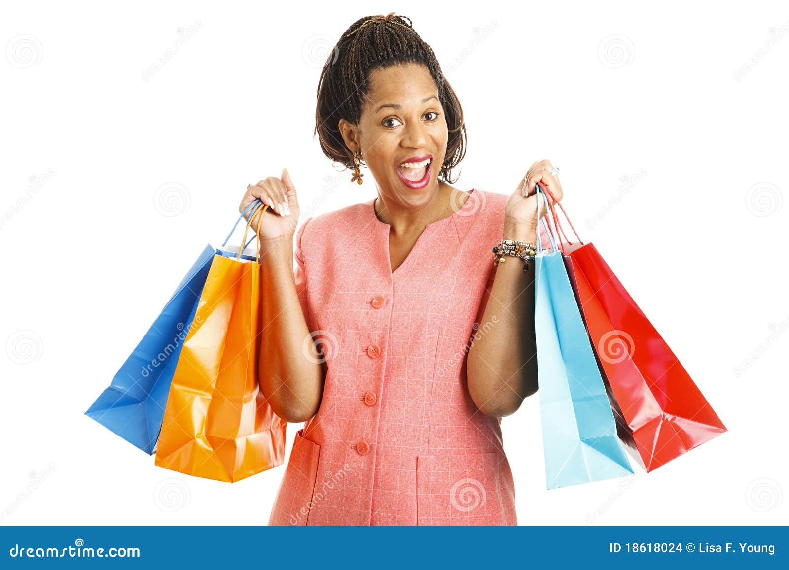 Happy Shopper with Bargains Stock Photo - Image of braids, female: 18618024
