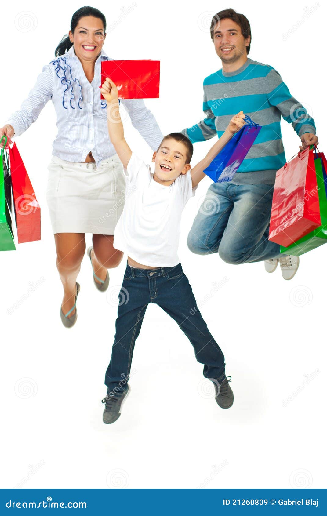 Happy Shopping Family Jumping Stock Image - Image of leaping, laughing ...
