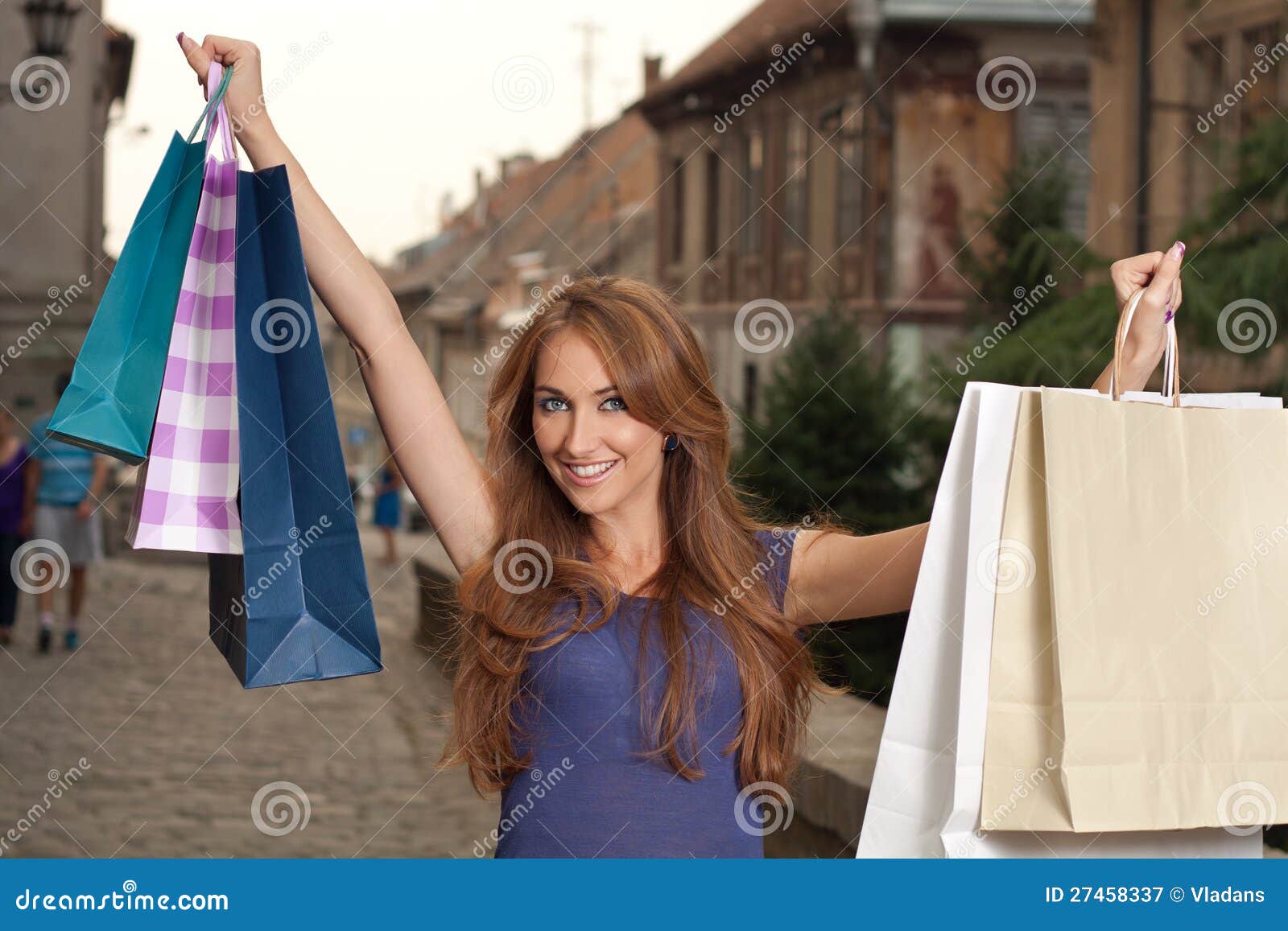 Happy shopping girl stock image. Image of beauty, blue - 27458337