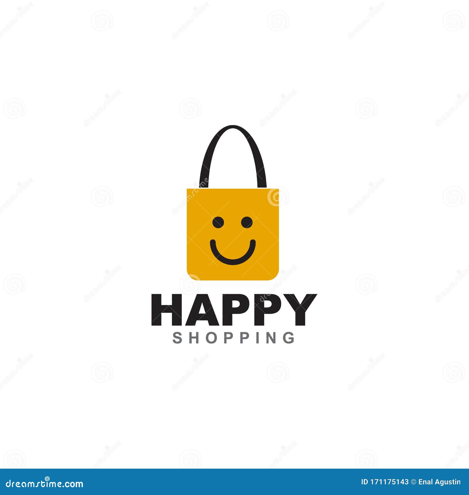 Happy Shopping Logo Design with Bag Icon Stock Vector - Illustration of ...