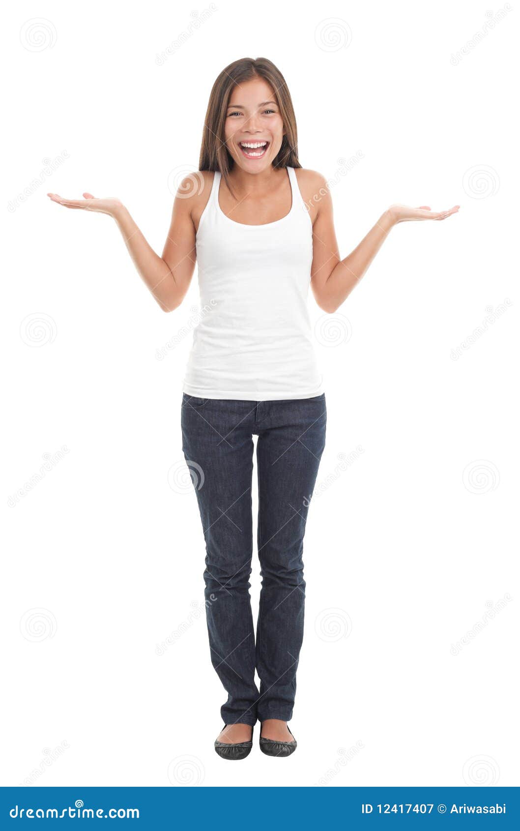Happy shrugging woman stock image. Image of asking, happy - 12417407