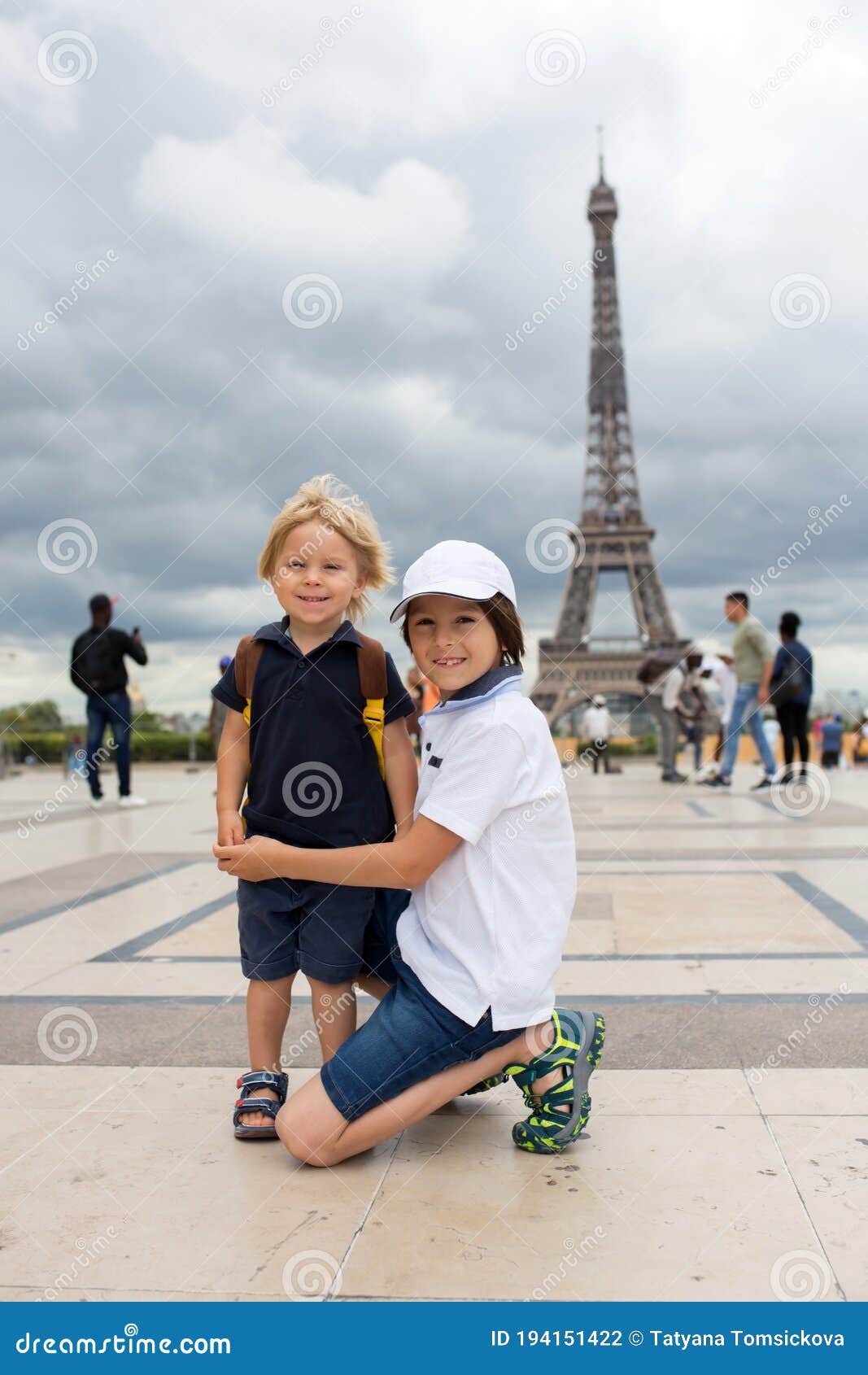 Happy Siblings, Boys, Visiting Paris during the Summer Stock Photo ...