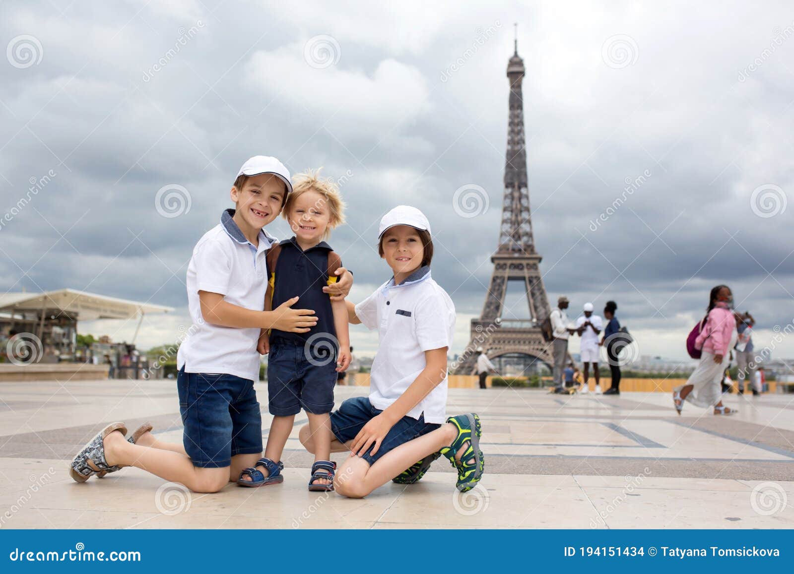 Happy Siblings, Boys, Visiting Paris during the Summer, Standing in ...