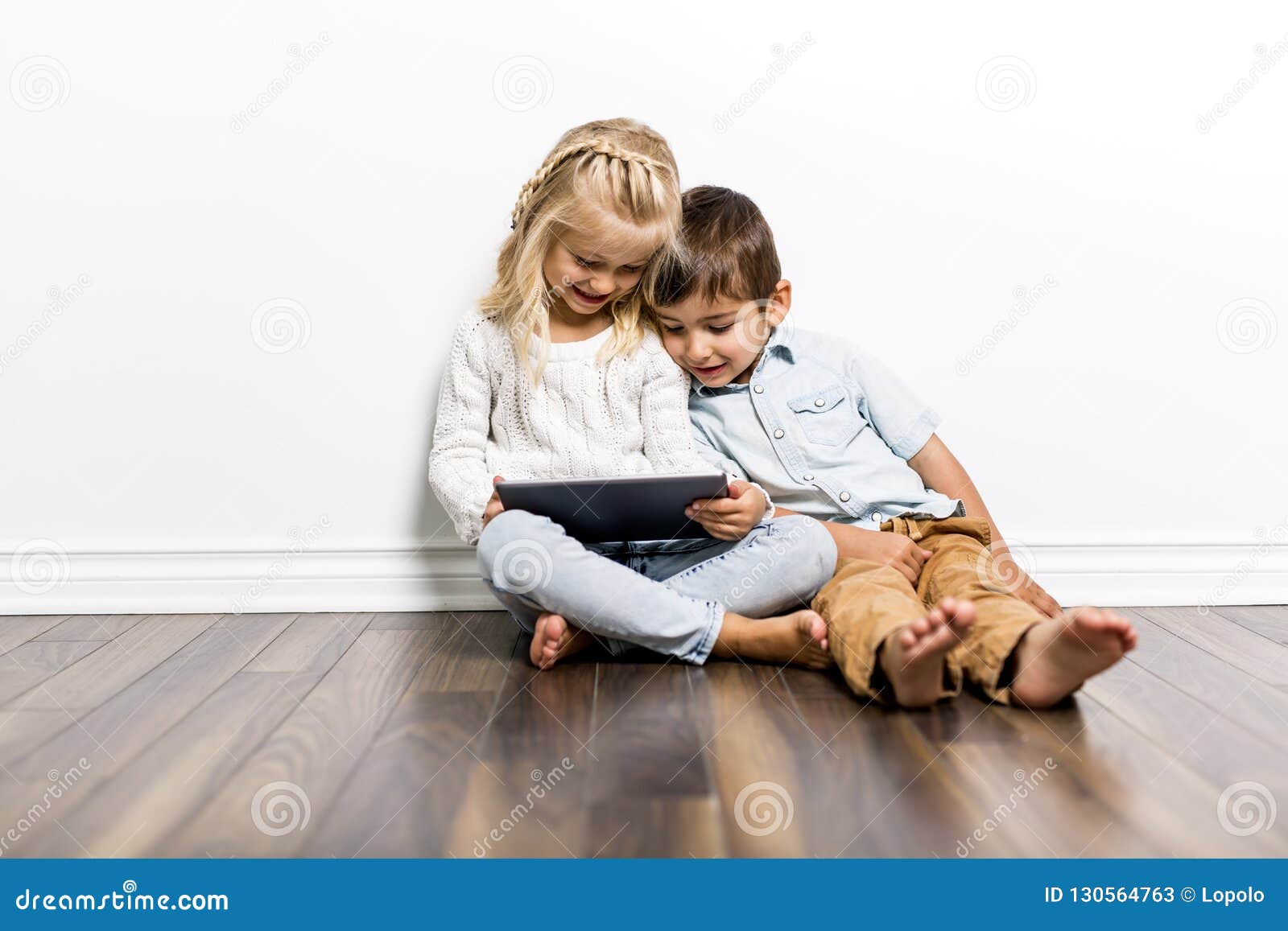 Happy Siblings Child Playing with Pc Tablet Together Stock Image ...