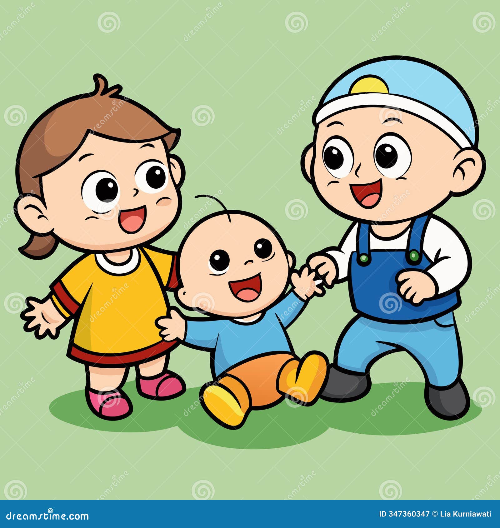 Happy Siblings Helping Baby Brother Take First Steps Stock Vector ...