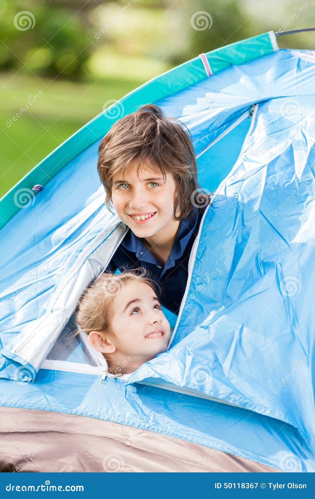 Happy Siblings in Tent stock image. Image of childhood - 50118367
