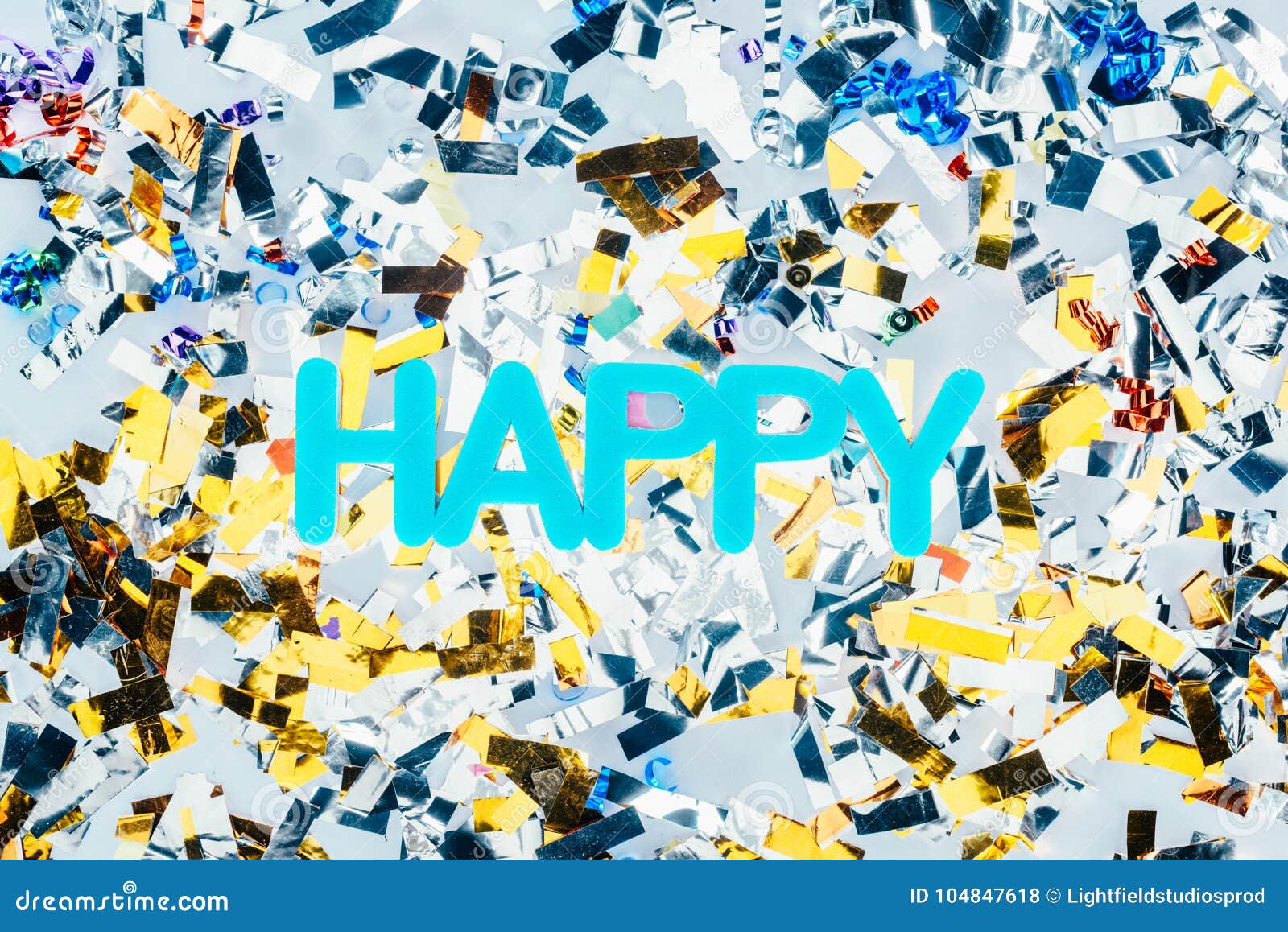 Happy Sign with Colorful Confetti Stock Photo - Image of celebrate ...