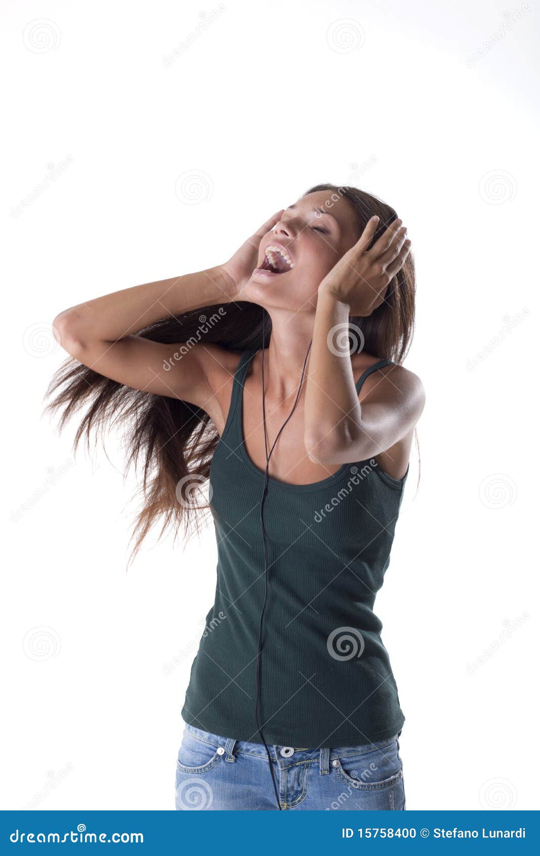 Happy singer stock photo. Image of listening, female - 15758400