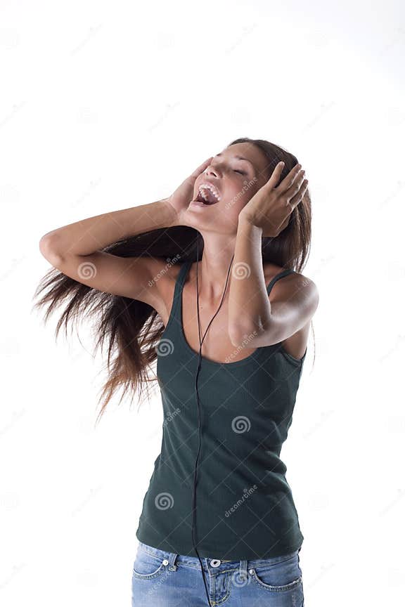 Happy singer stock photo. Image of listening, female - 15758400