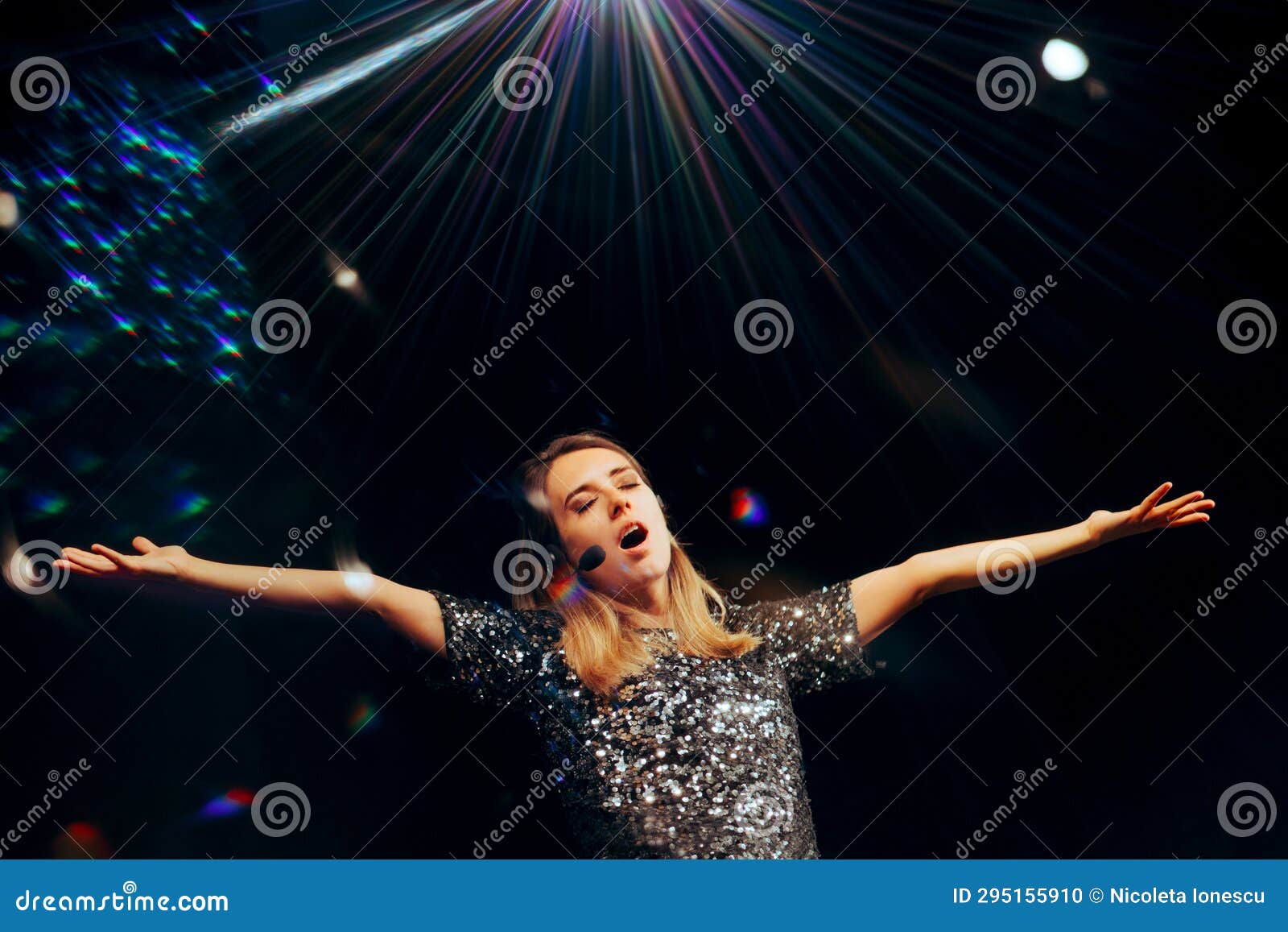 Happy Singer Performing on a Stage at Her Own Show Stock Photo - Image ...