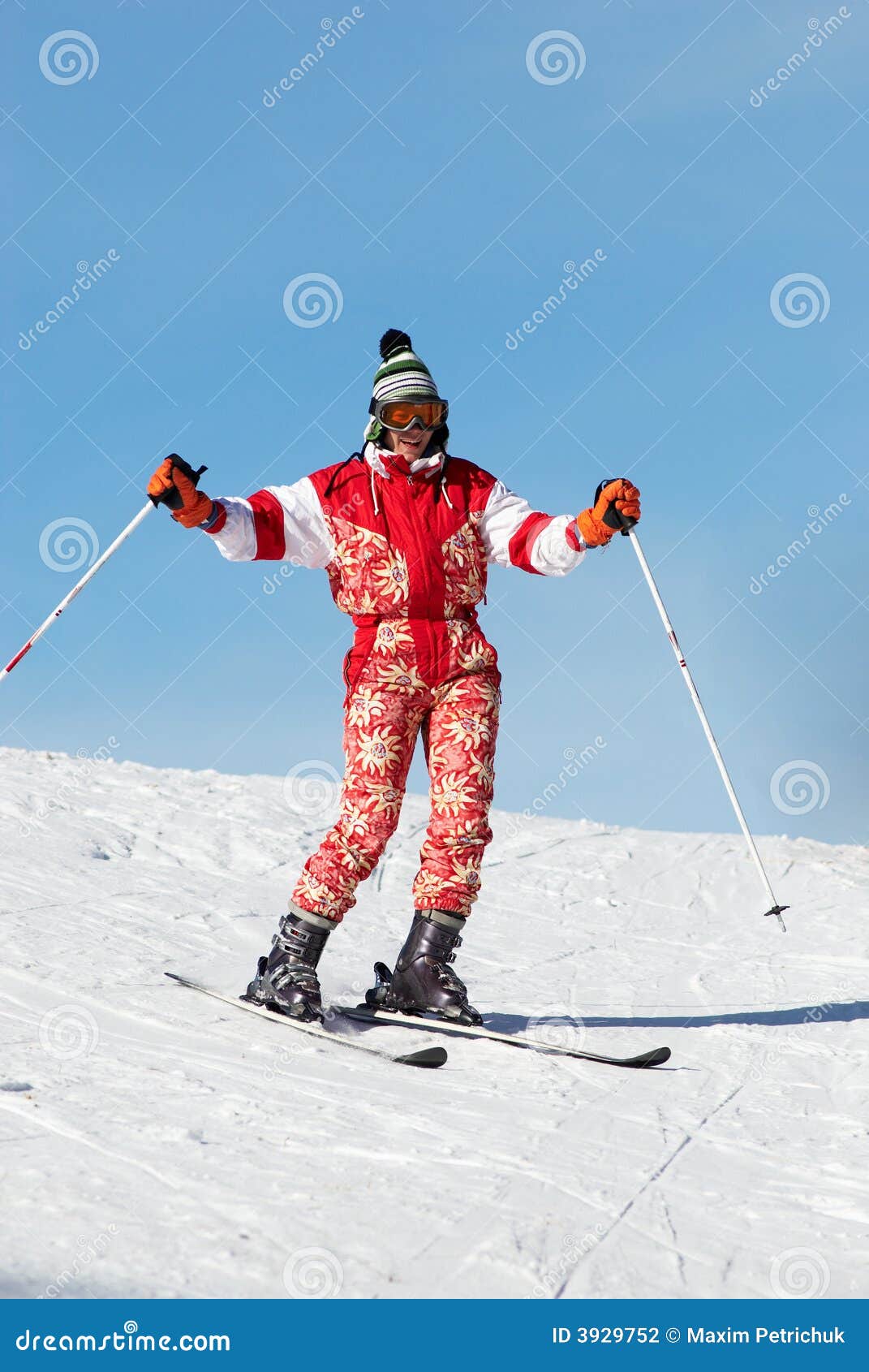 Happy ski girl in red stock photo. Image of lifestyles - 3929752