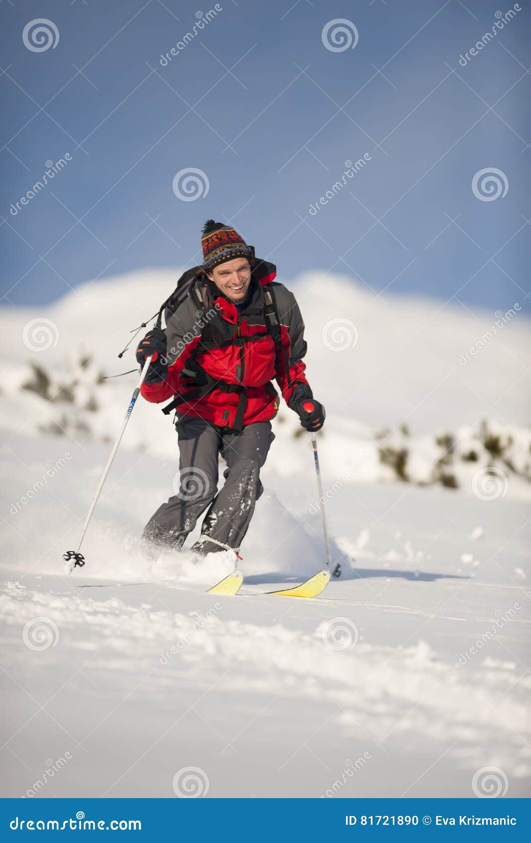 Happy Skier Skiing Downhill Stock Photo - Image of freedom, knit: 81721890