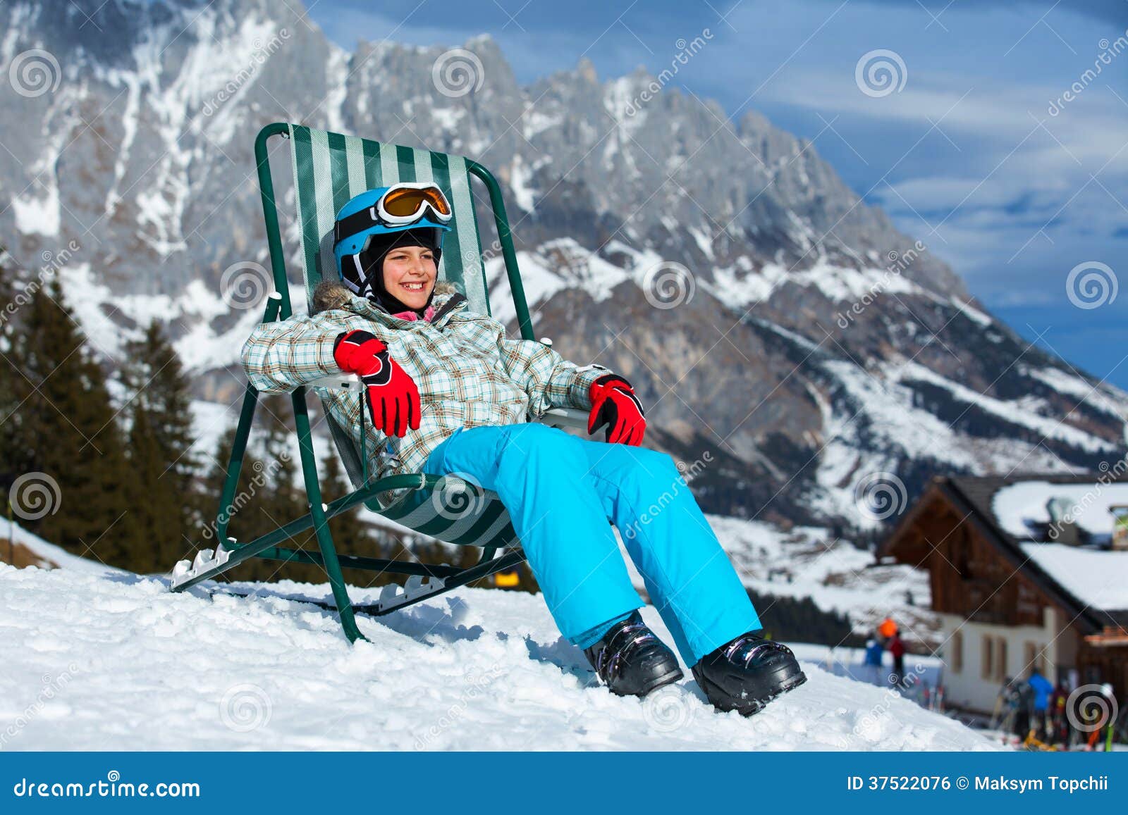 Happy Skier in Winter Resort Stock Photo - Image of portrait, girl ...
