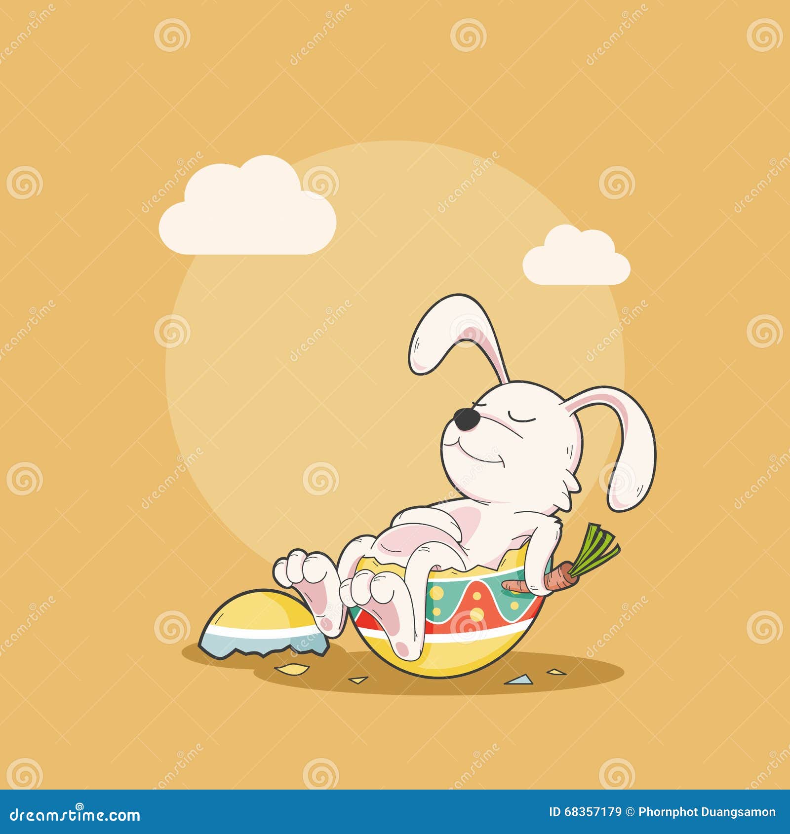 Happy Sleep Bunny with Easter Egg, Vector Illustration Stock Vector ...
