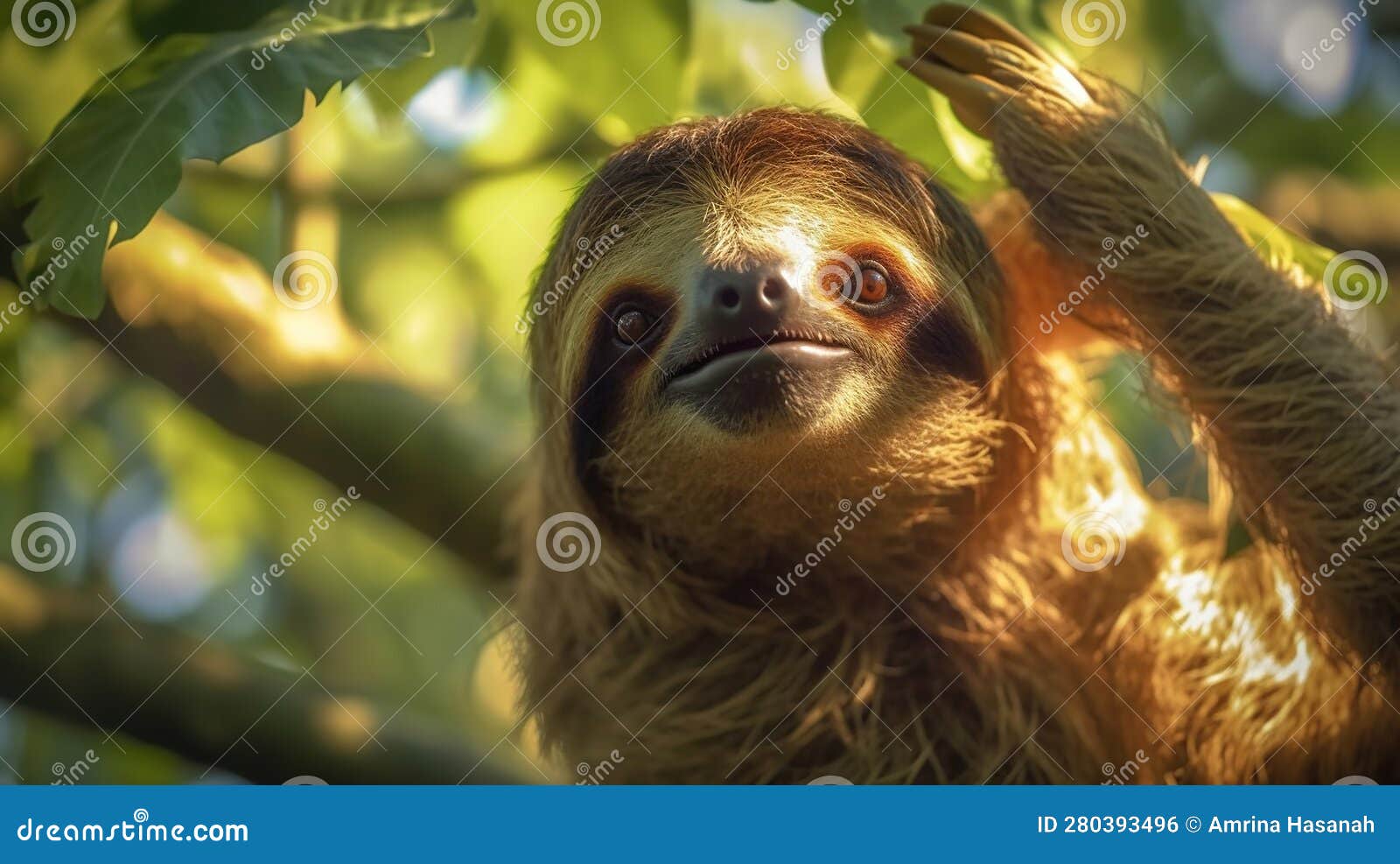 Happy Sloth Hanging on the Tree. Generative Ai Stock Illustration ...