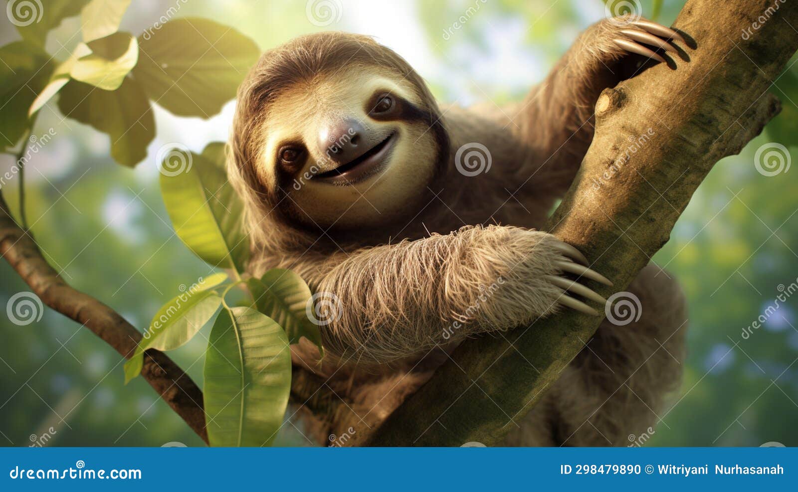 Happy Sloth Hanging on the Tree. Generative Ai Stock Illustration ...