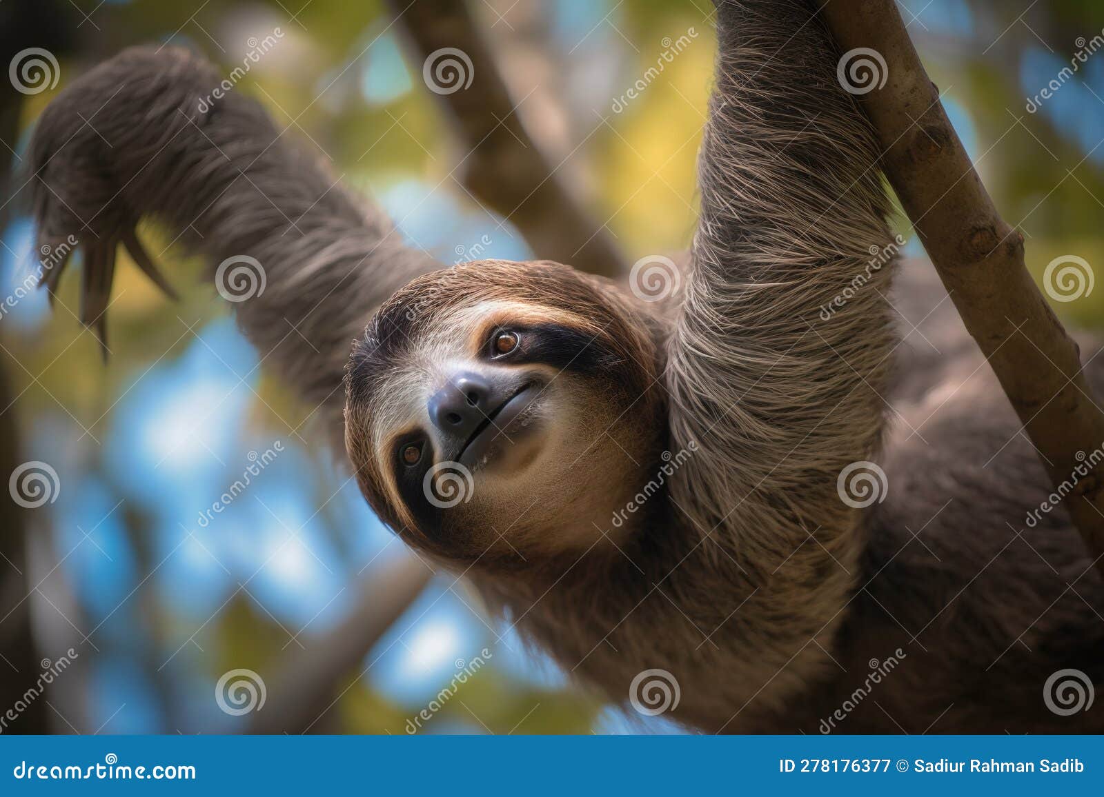 Happy Sloth Hanging on a Tree. Stock Illustration - Illustration of ...