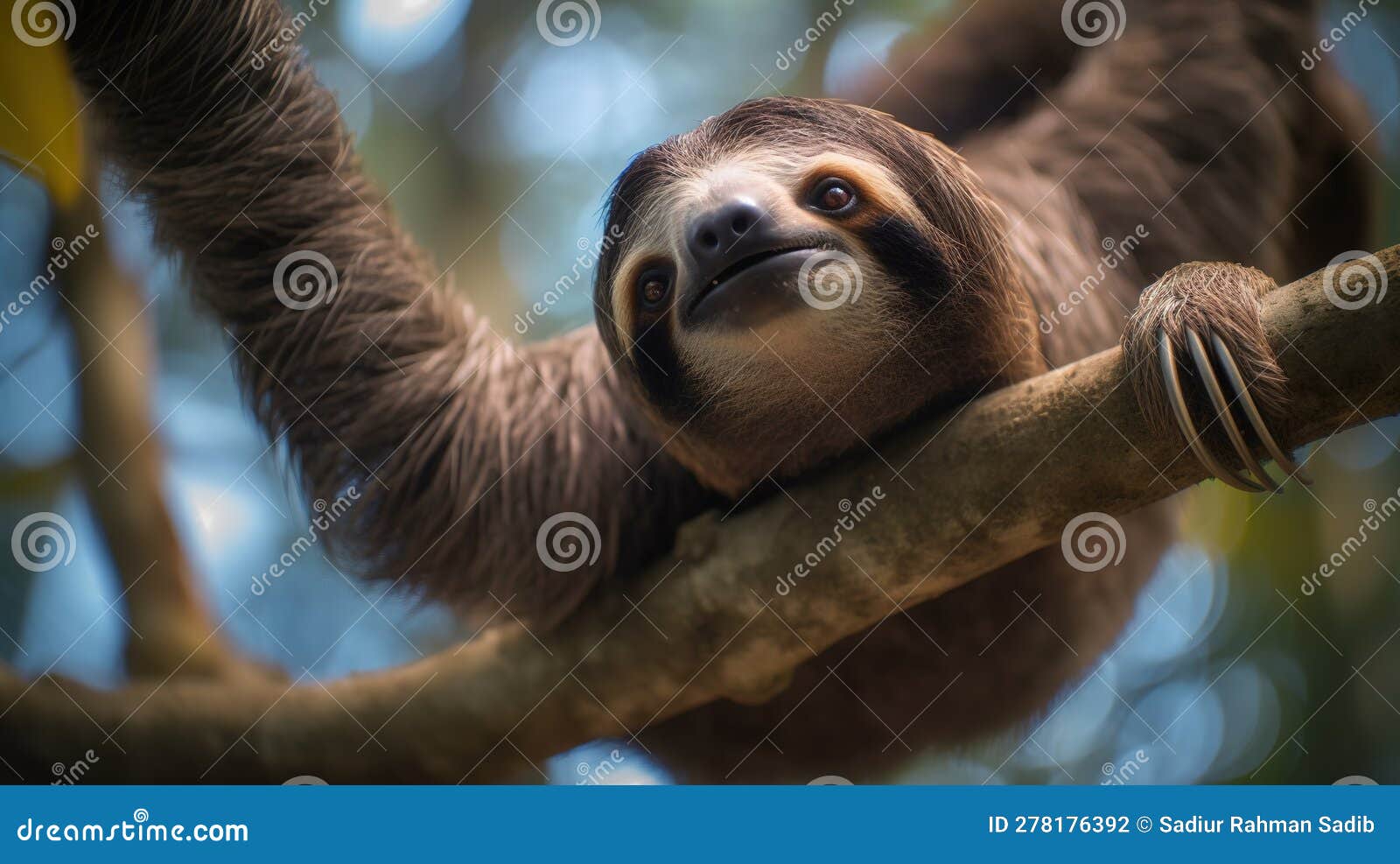 Happy Sloth In A Tree Illustration | CartoonDealer.com #278980341