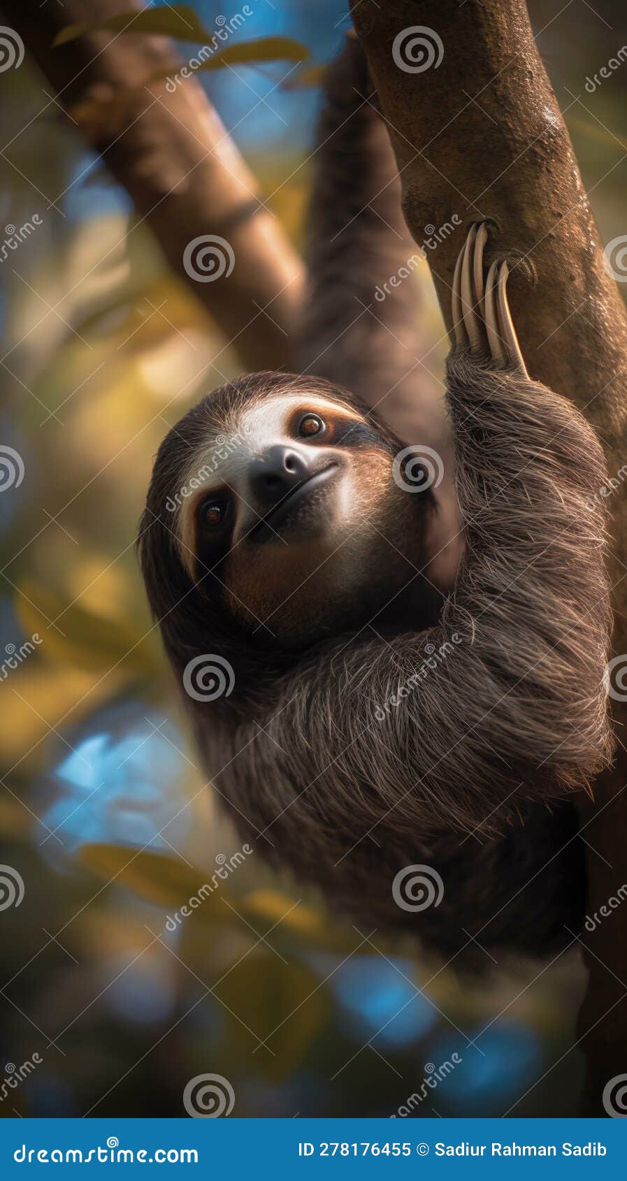 Happy Sloth In A Tree Illustration | CartoonDealer.com #278980341