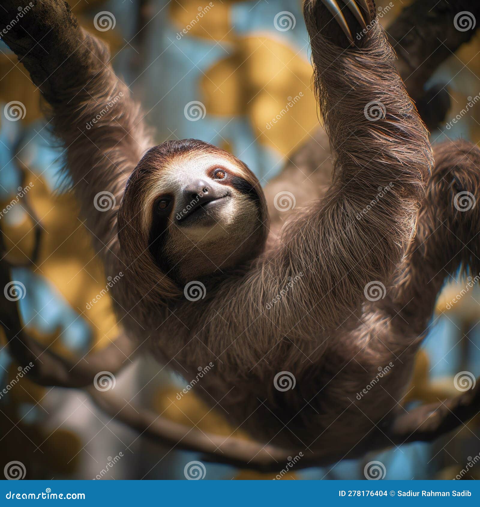 Happy Sloth Hanging on a Tree. Stock Illustration - Illustration of ...