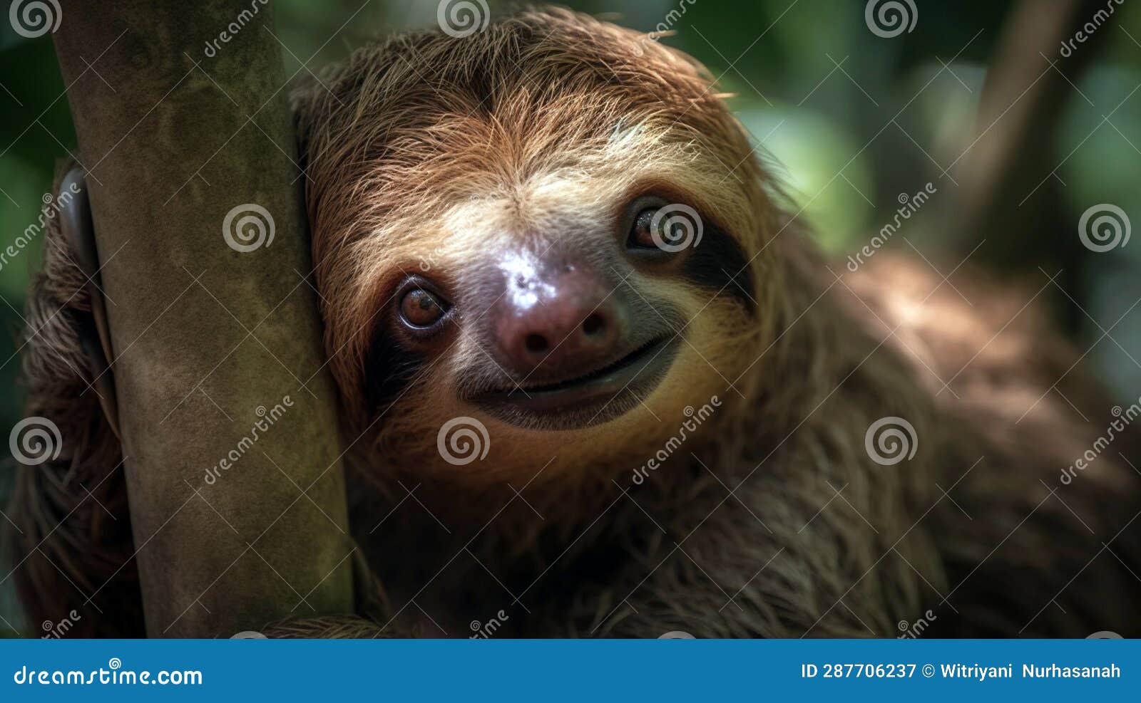 Happy Sloth Hanging on the Tree. Sloth Sitting in a Tree Smiling Stock ...
