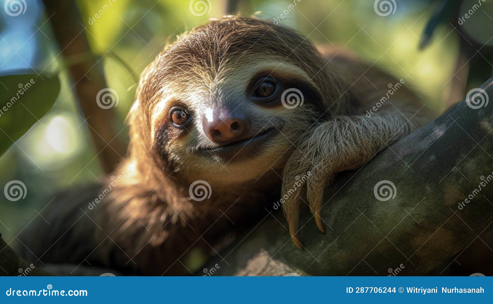 Happy Sloth Hanging on the Tree. Sloth Sitting in a Tree Smiling Stock ...