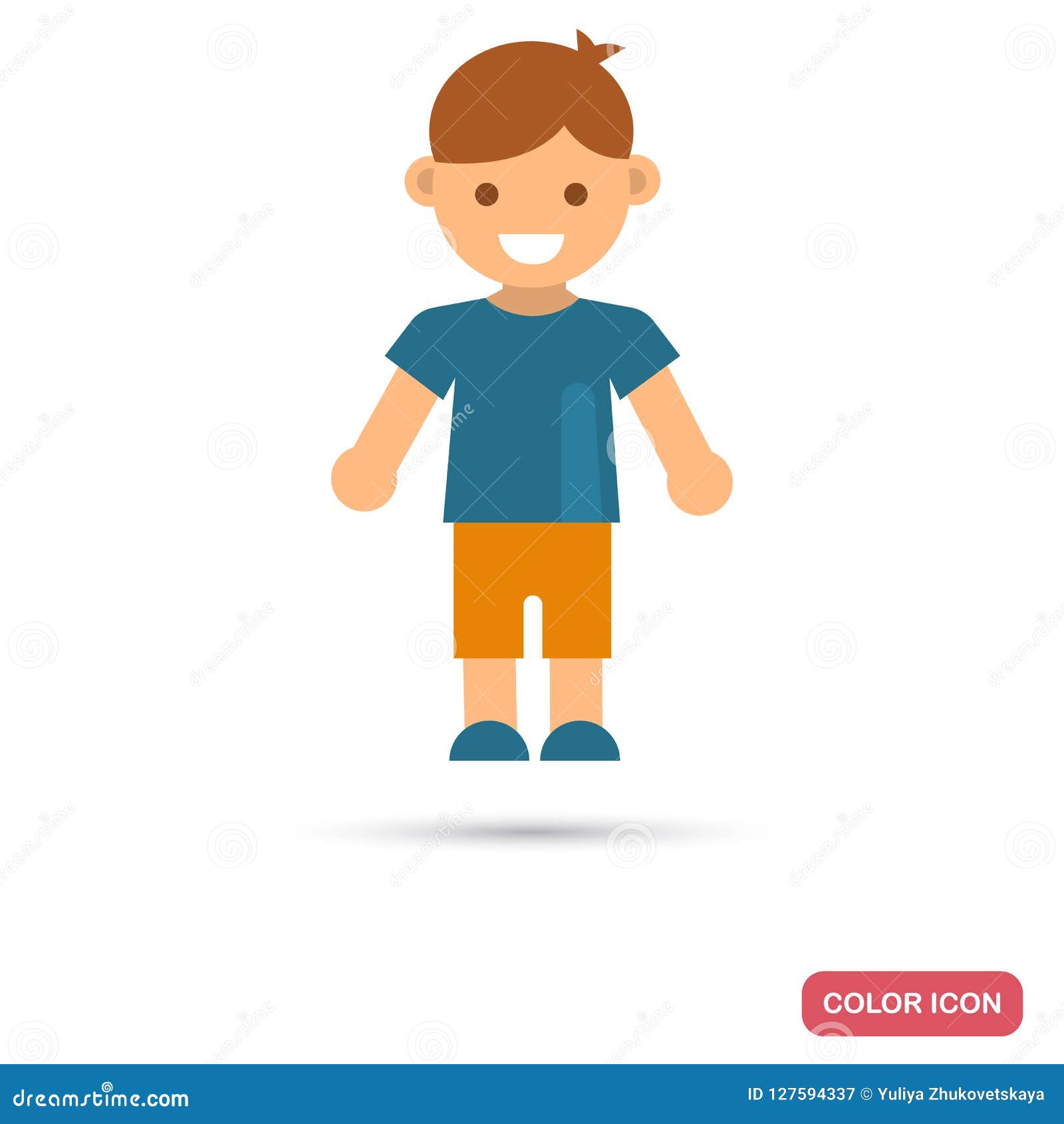 Happy Small Boy Color Icon in Flat Design Stock Vector - Illustration ...
