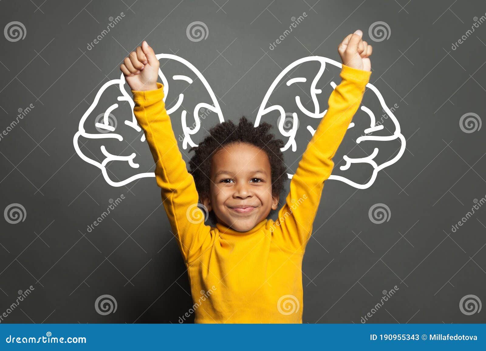 Happy Smart Black Child Student Boy with Big Brain Stock Image - Image ...
